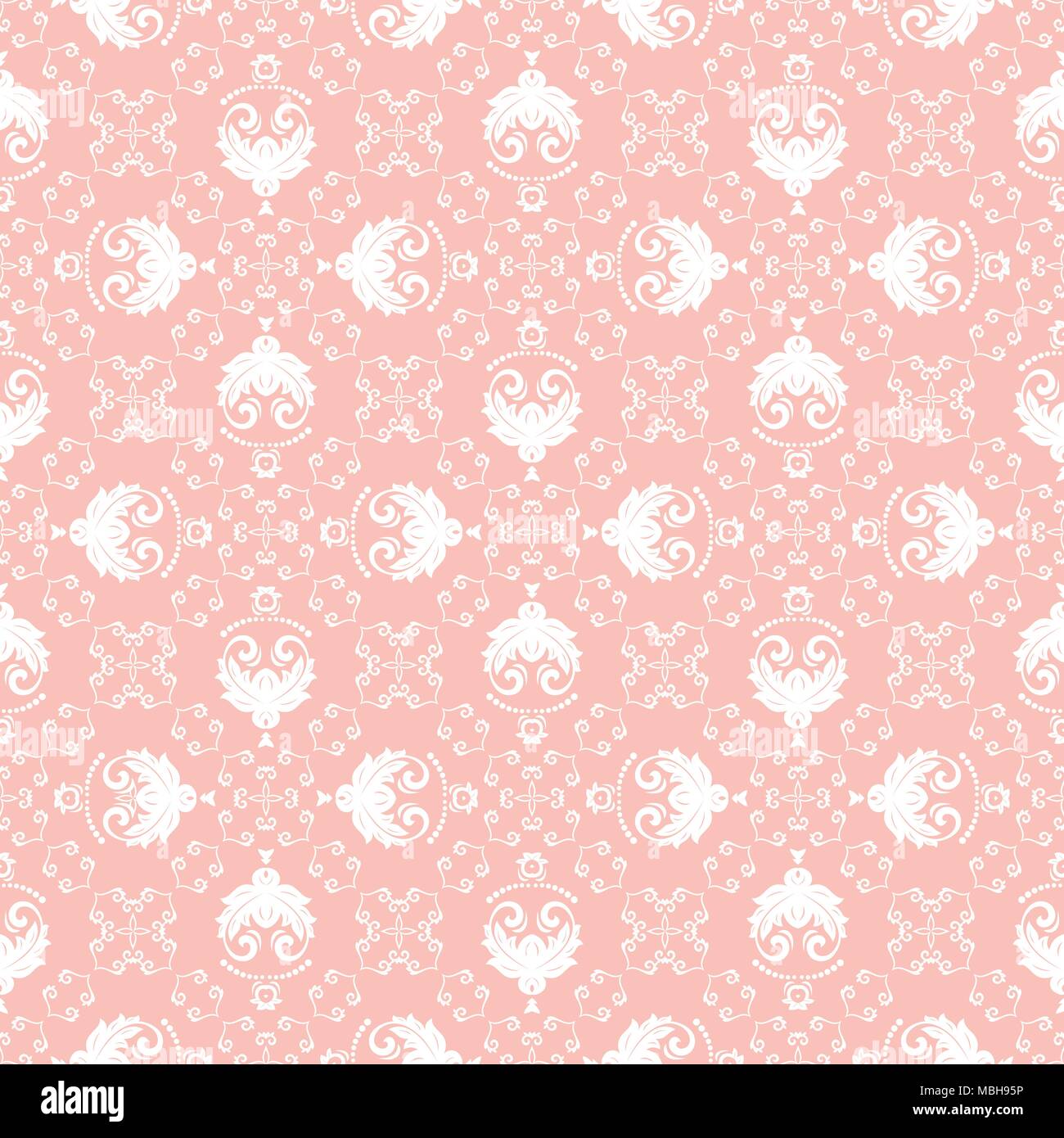 Orient vector classic pink and white pattern. Seamless abstract ...