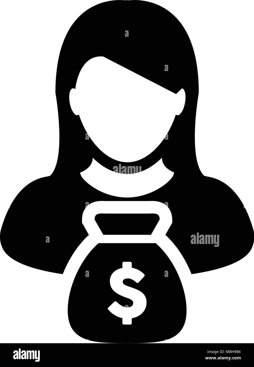Person Icon Vector With Money Bag Dollar Female Symbol for Banking and ...