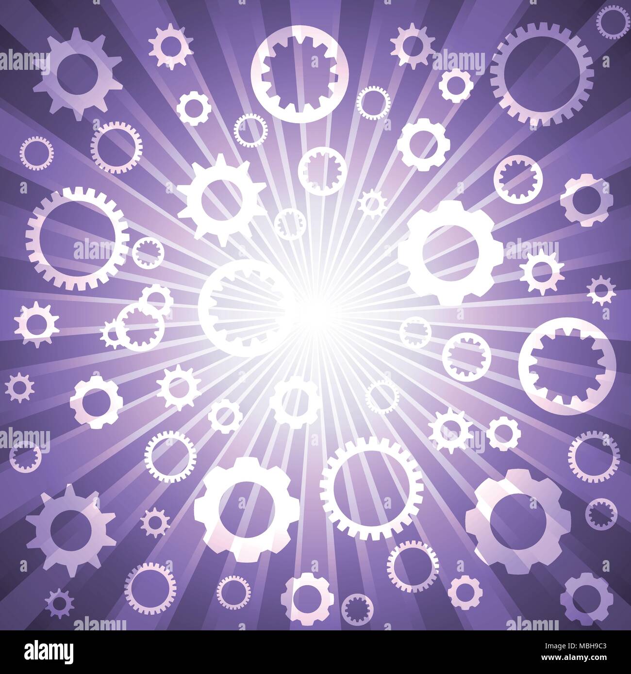 Ultra violet purple burst with variety white gear wheel for abstract ...