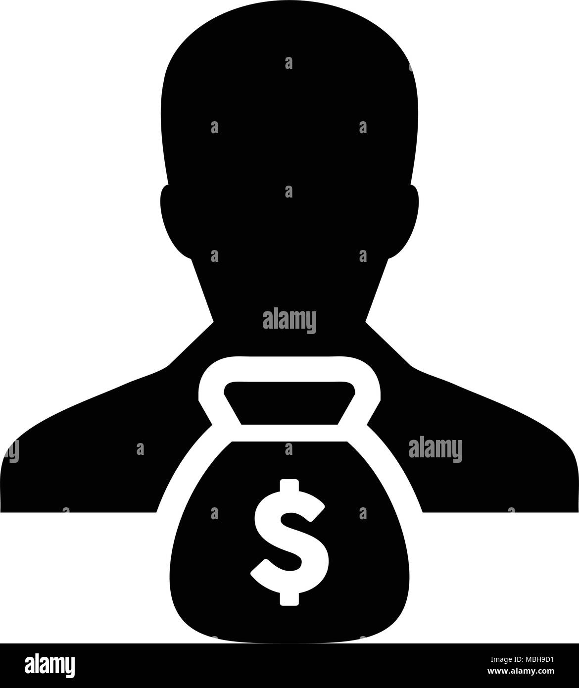 Person Icon Vector With Money Bag Dollar Male Symbol for Banking and ...
