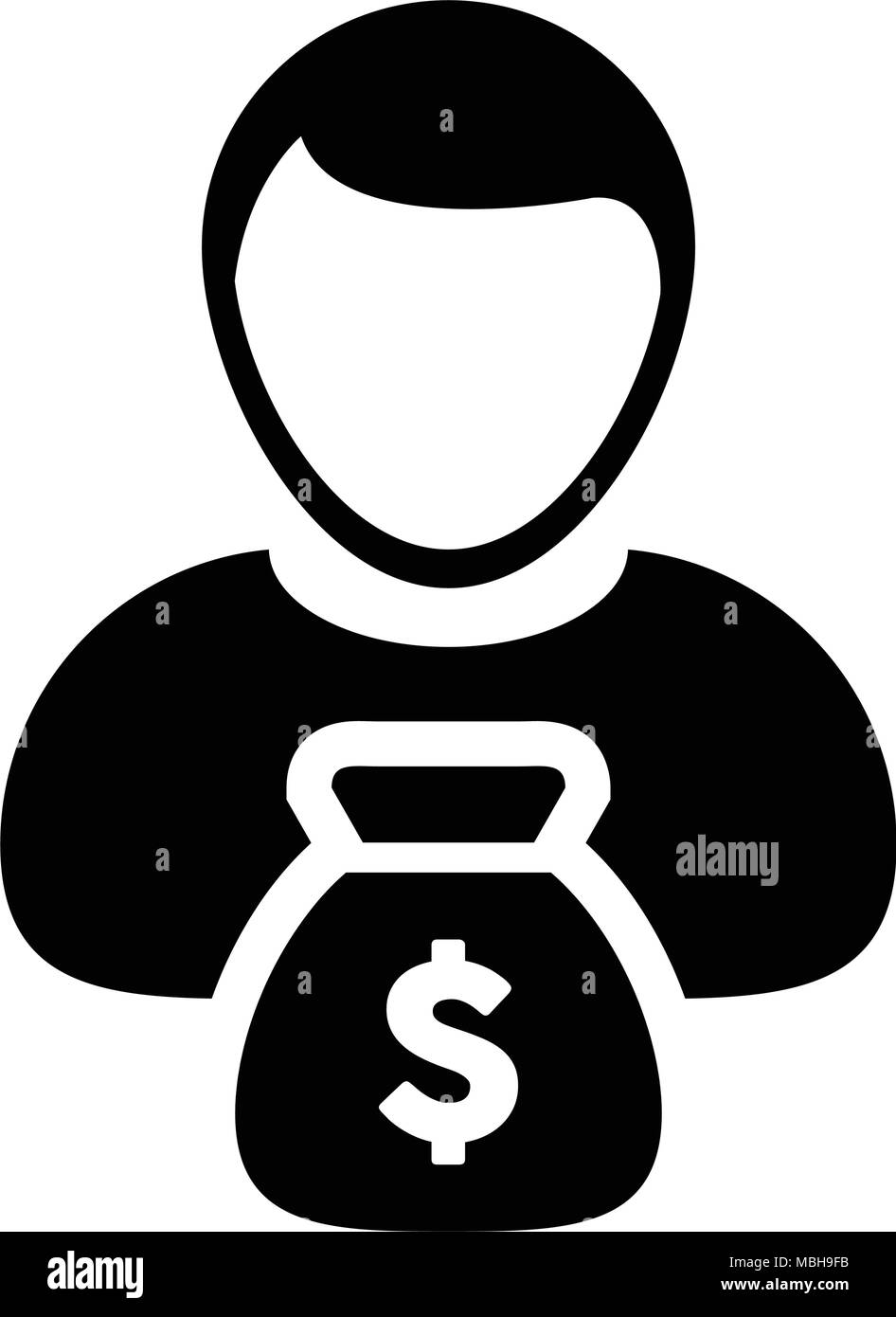 Person Icon Vector With Money Bag Dollar Male Symbol for Banking and ...