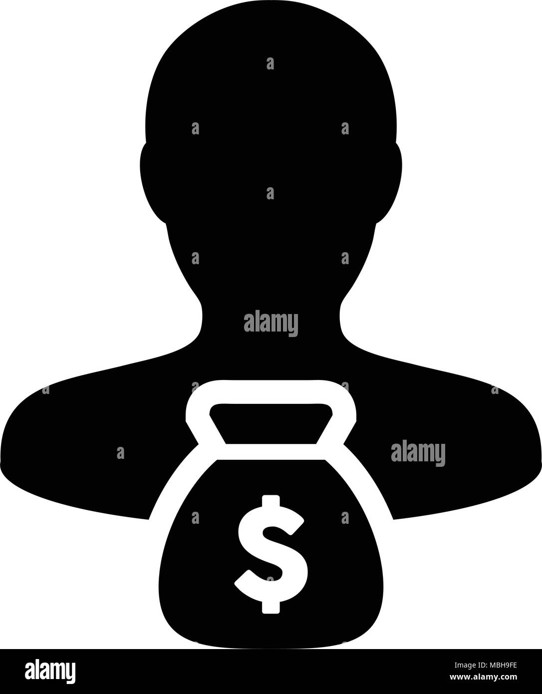 Person Icon Vector With Money Bag Dollar Male Symbol for Banking and ...