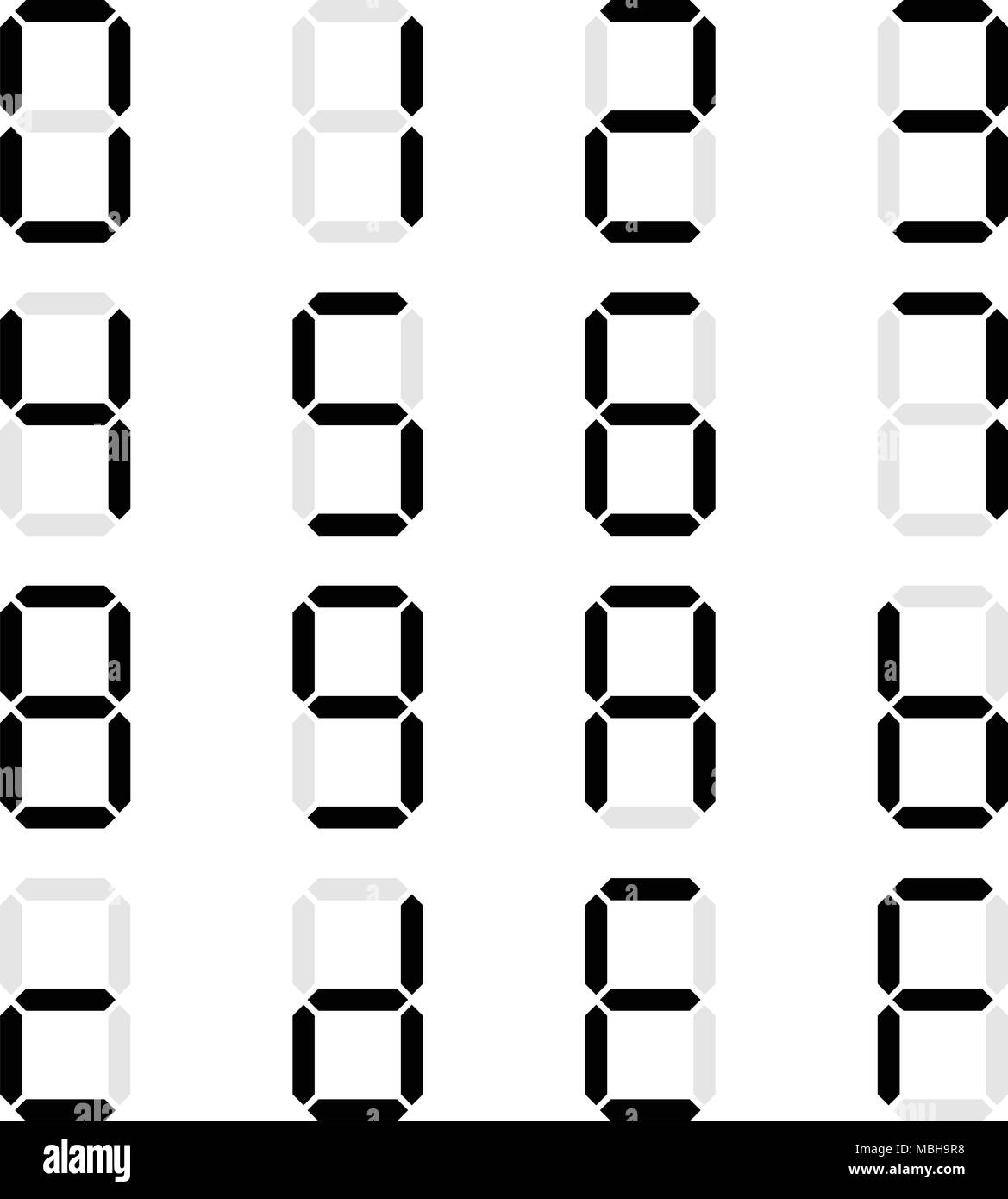 Simple black Digital number set of seven segment type on isolate white background for graphic ...