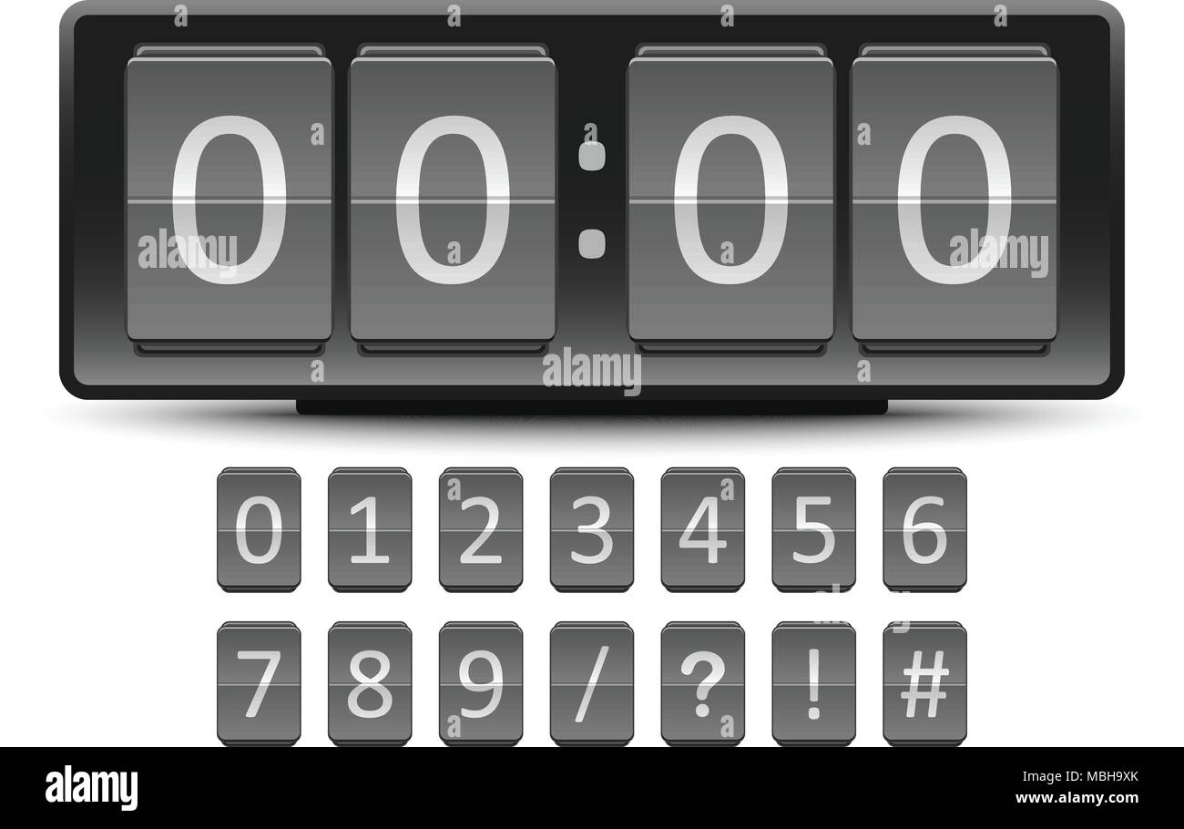 Black Digital Clock number in flip panel style on white background for ... Black Digital Clock number in flip panel style on white background for ...