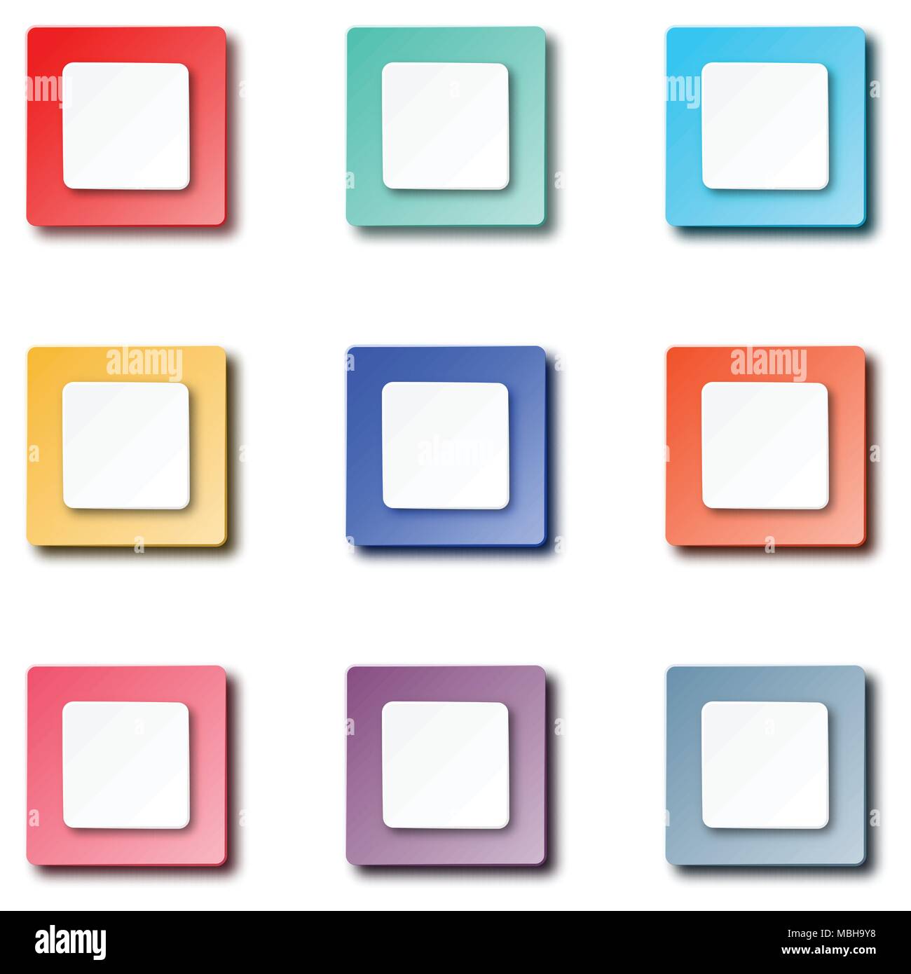 Set of simple colorful square button icon for paper cut graphic idea ...