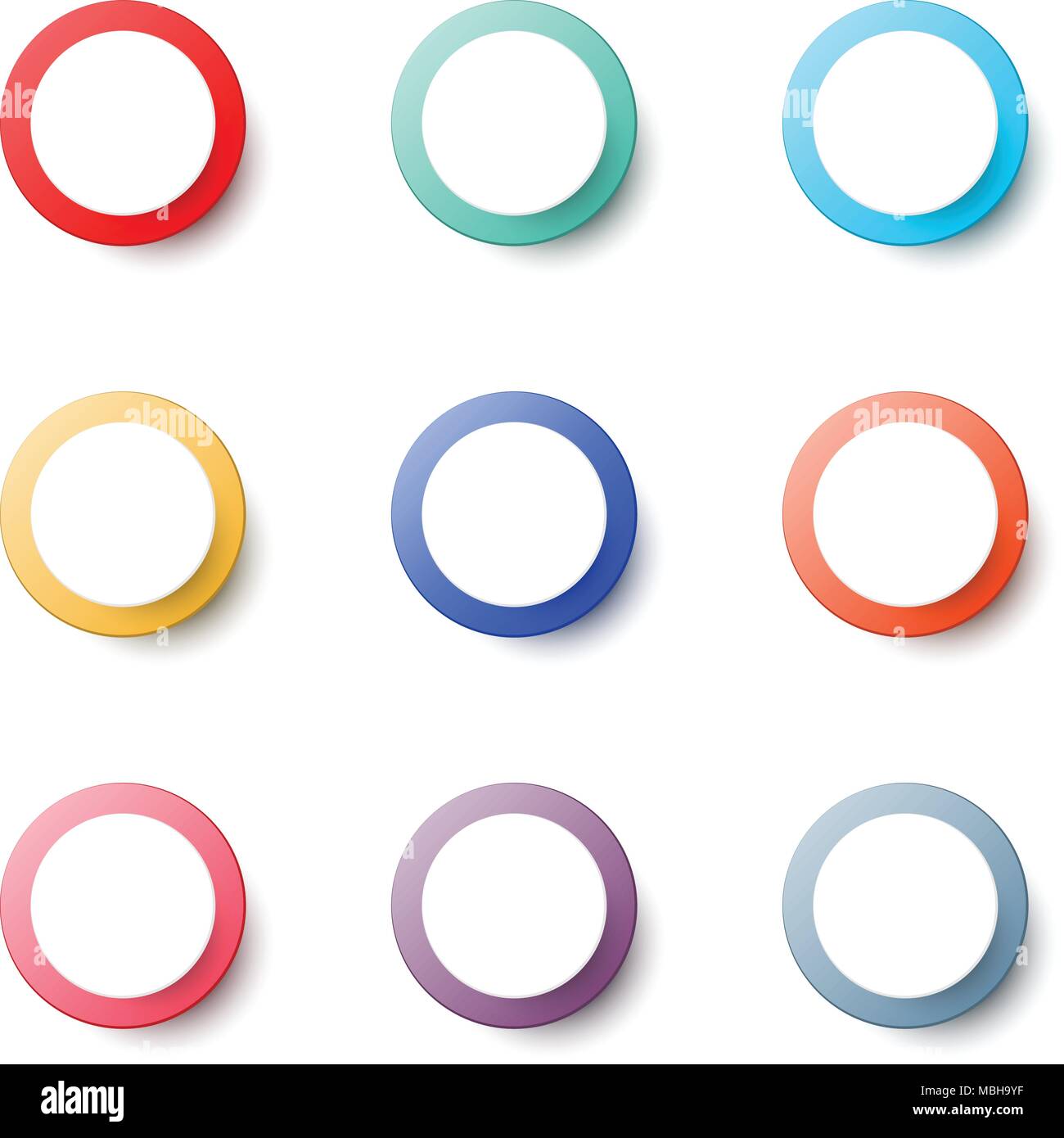 Set of simple colorful circle button icon for paper cut graphic idea ...