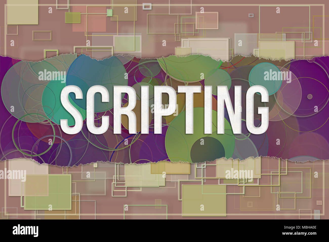 Scripting, information technology conceptual words with colorful shapes ...