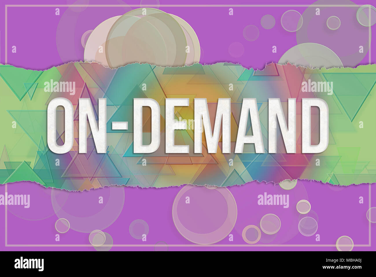 On-demand, information technology conceptual words with colorful shapes ...