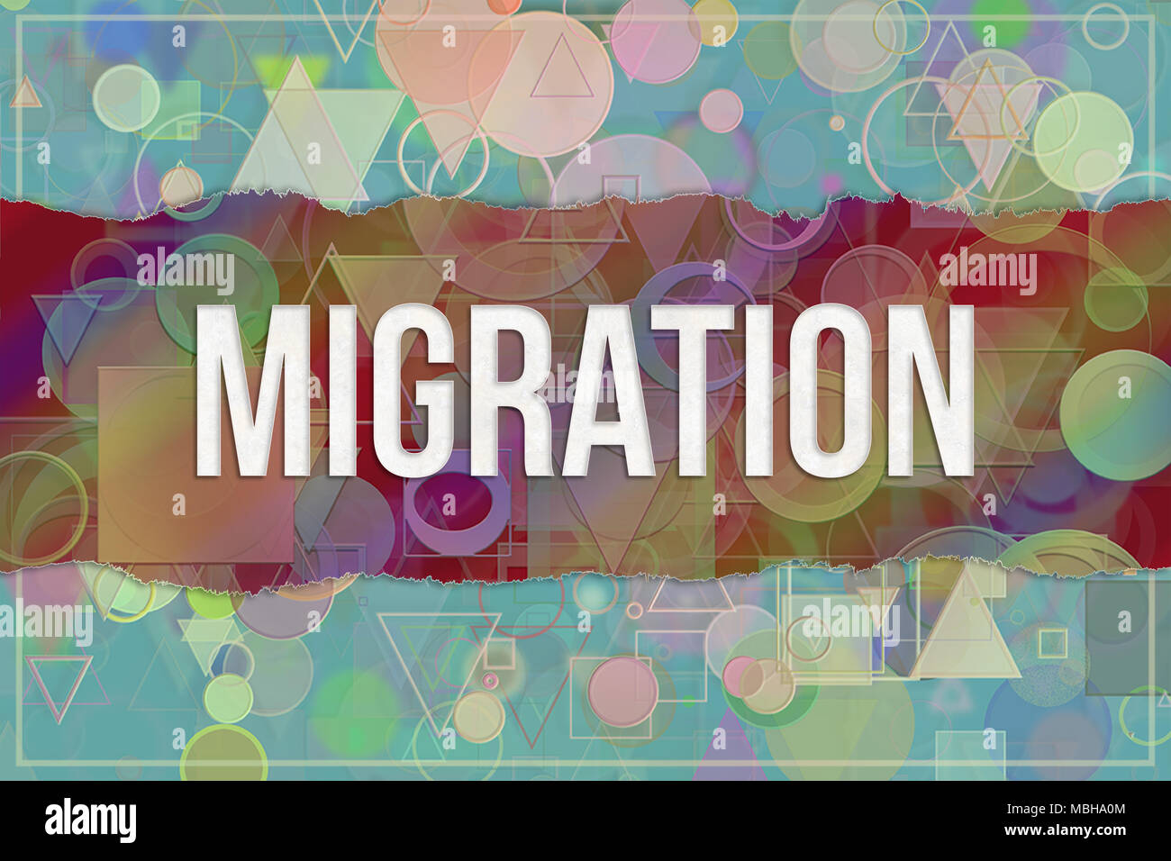 Migration, information technology conceptual words with colorful shapes ...