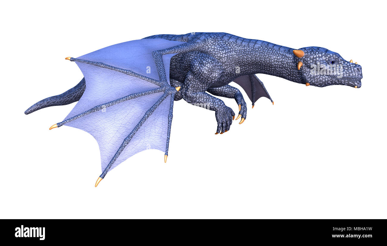3D rendering of a blue fairy tale dragon isolated on white background ...