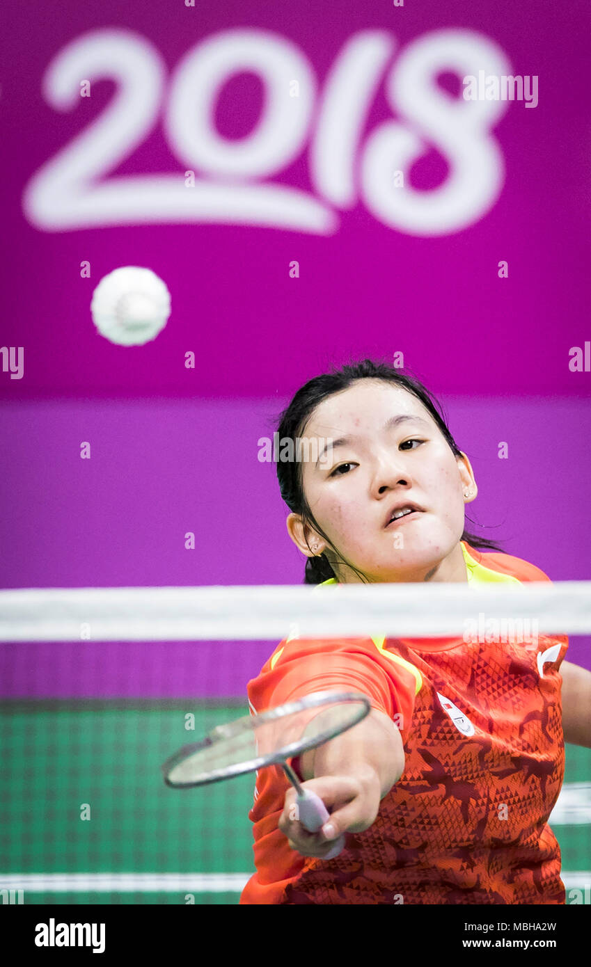 Singapore's Jia Ying Wong competes during the Women's Doubles Badminton ...