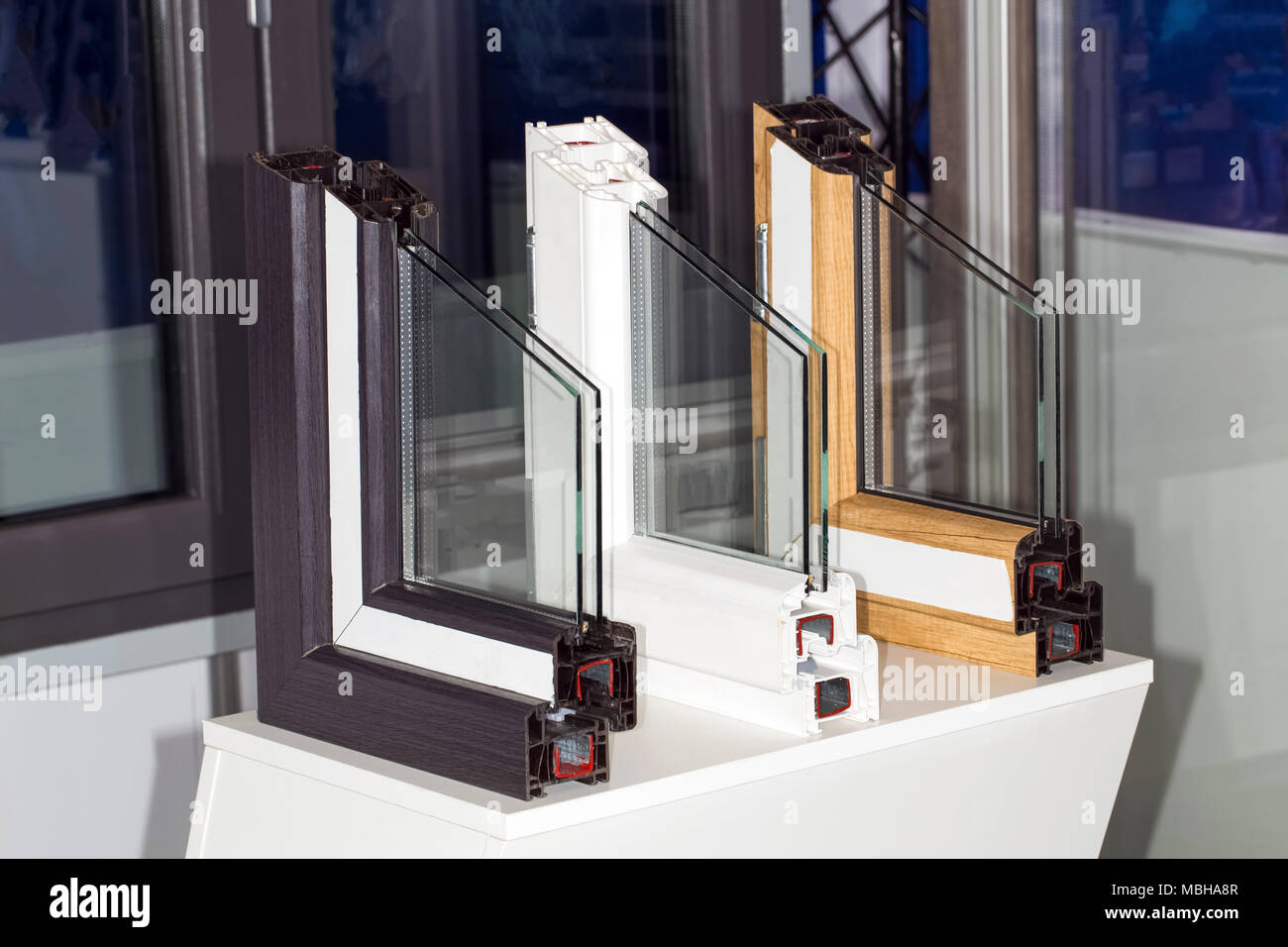 profile of a plastic window, a section of a multi-compartment double ...