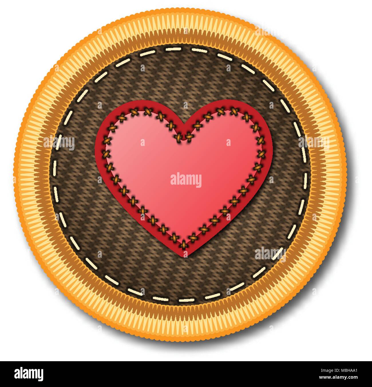Embroidered patch work of red heart icon for vector graphic design ...