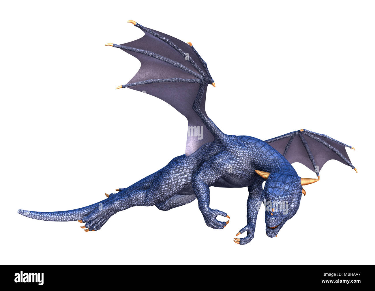 3D rendering of a blue fairy tale dragon isolated on white background ...