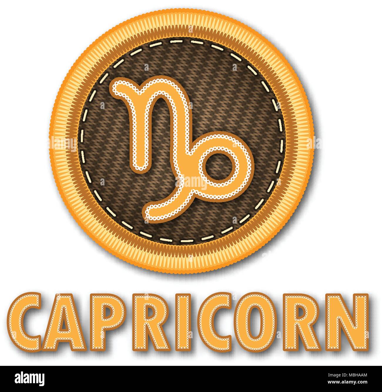 Embroidered patch work of Capricorn zodiac sign symbol icon for vector ...