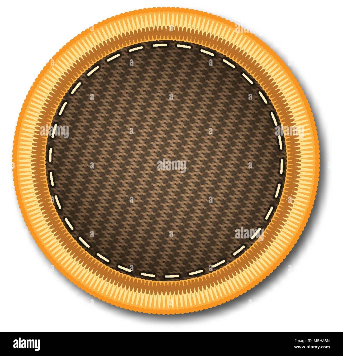 Blank brown circle of Embroidered patch work for vector graphic design ...