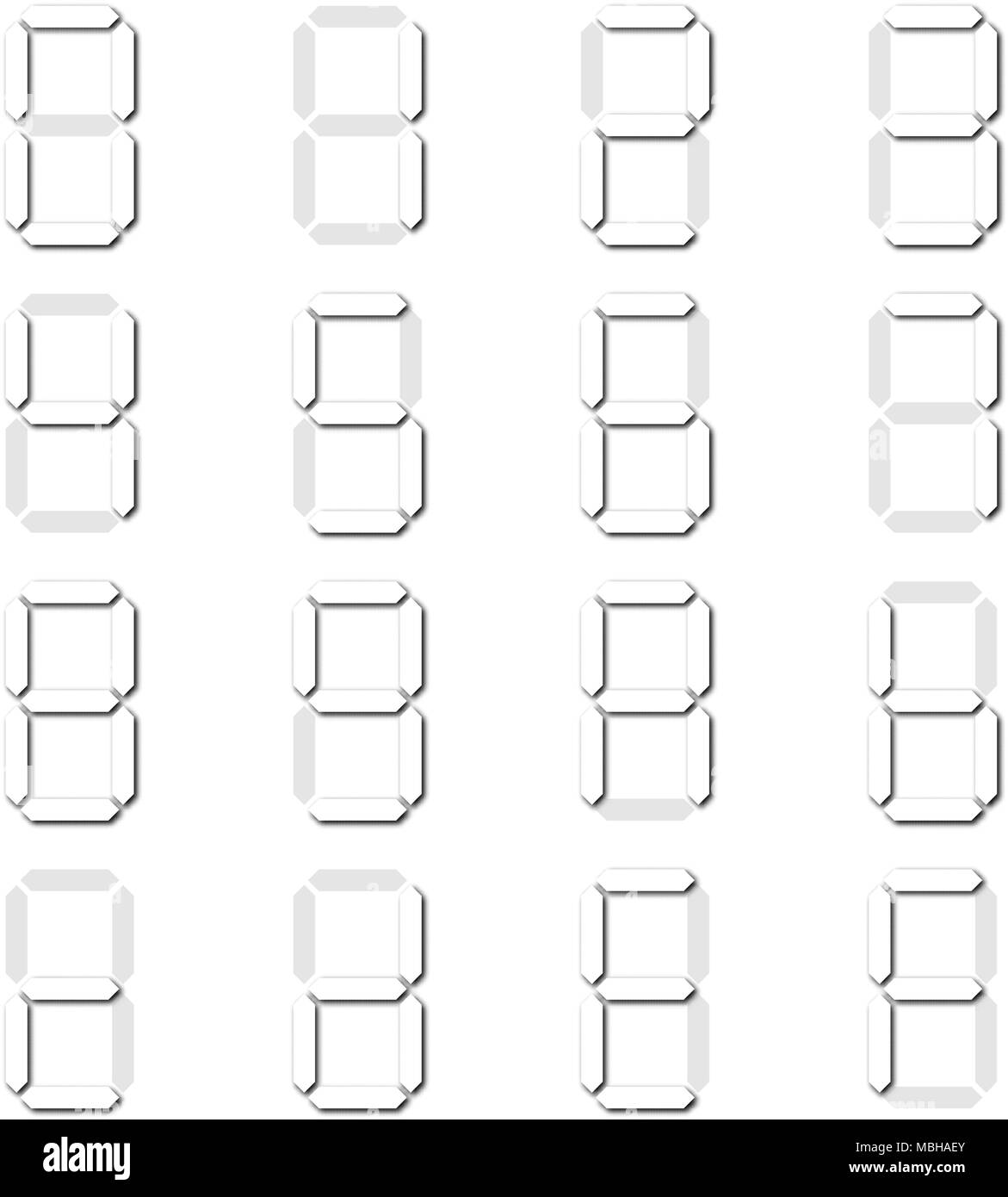 Simple white Digital number set of seven segment type on isolate white ...