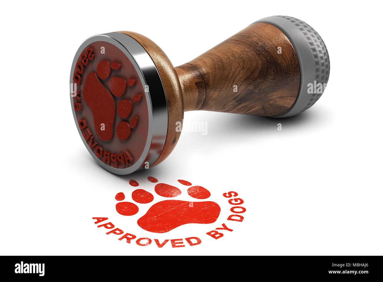 Rubber stamp with the text approved by dogs over white background. 3D ...