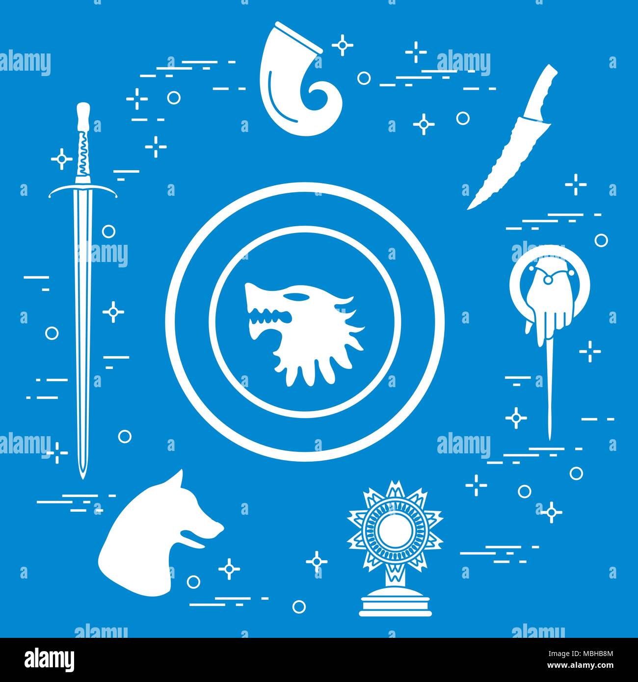 Symbols of the popular fantasy television series. Art and cinema theme ...