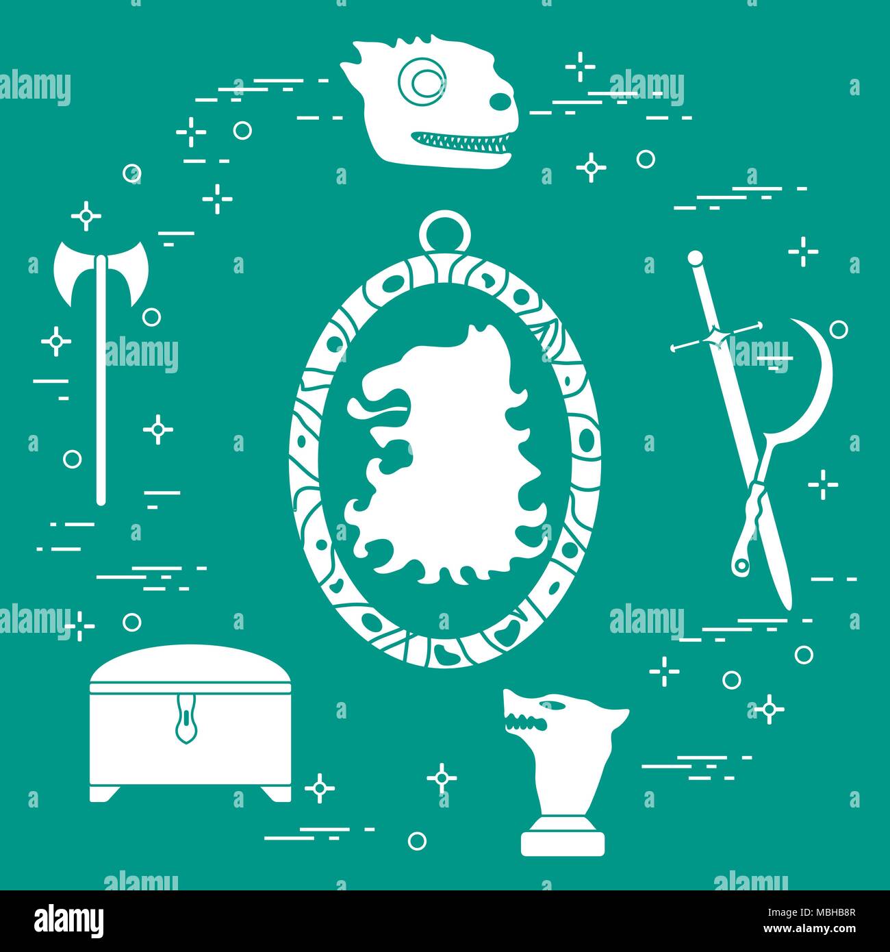 Symbols of the popular fantasy television series. Art and cinema theme ...