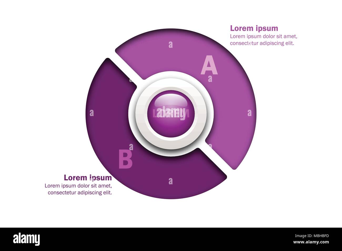 Two topics Purple chart in paper cut style with marble circle in center ...