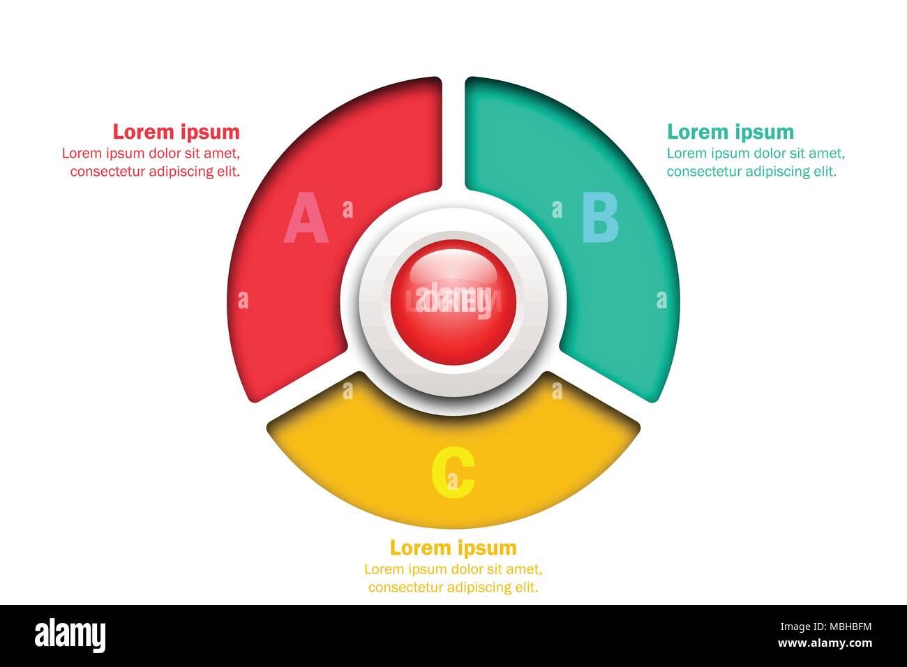 Three topics colorful chart in paper cut style with marble circle in ...