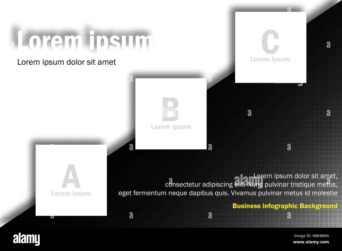 Business infographics presentation with white 3 square topics from left ...