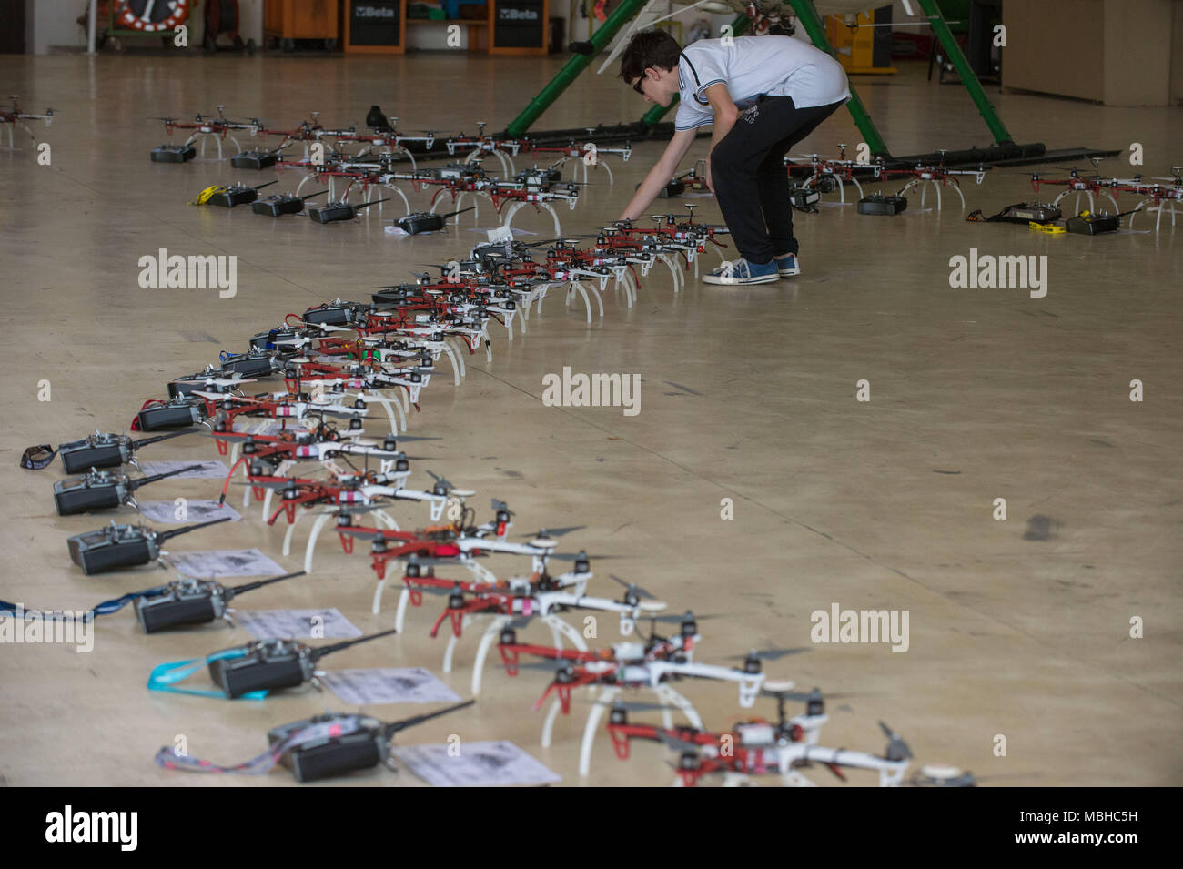 Rome. Roma Drone 2015, Rome Urbe Airport. The record-breaking flock of ...