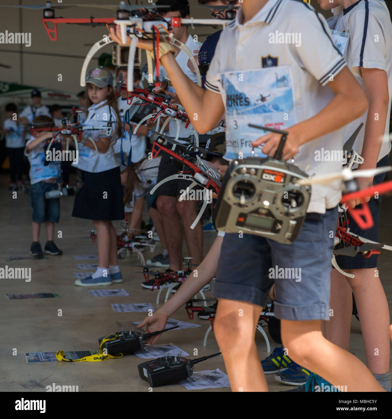 Rome. Roma Drone 2015, Rome Urbe Airport. The record-breaking flock of ...