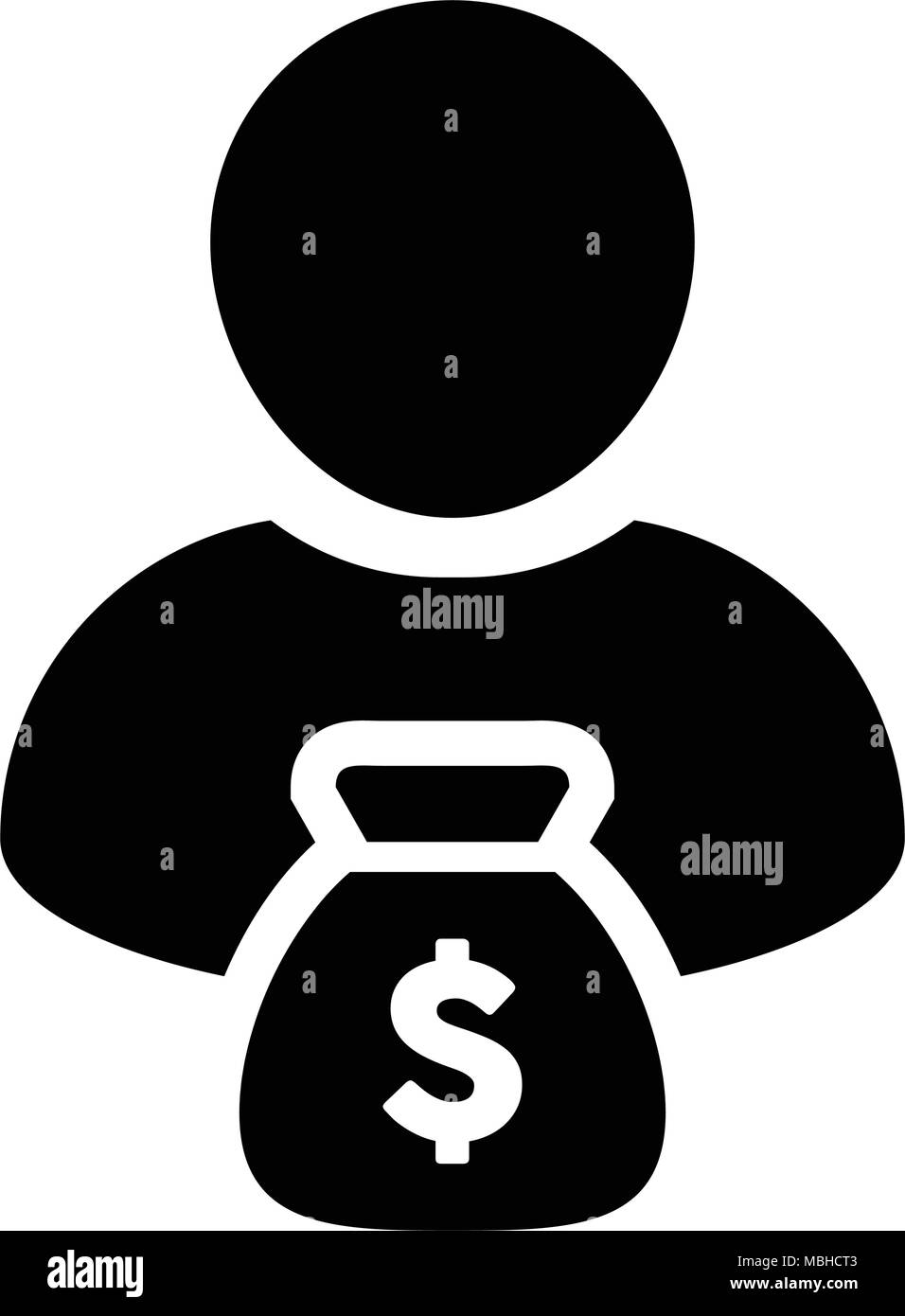 Person Icon Vector With Money Bag Dollar Male Symbol for Banking and ...