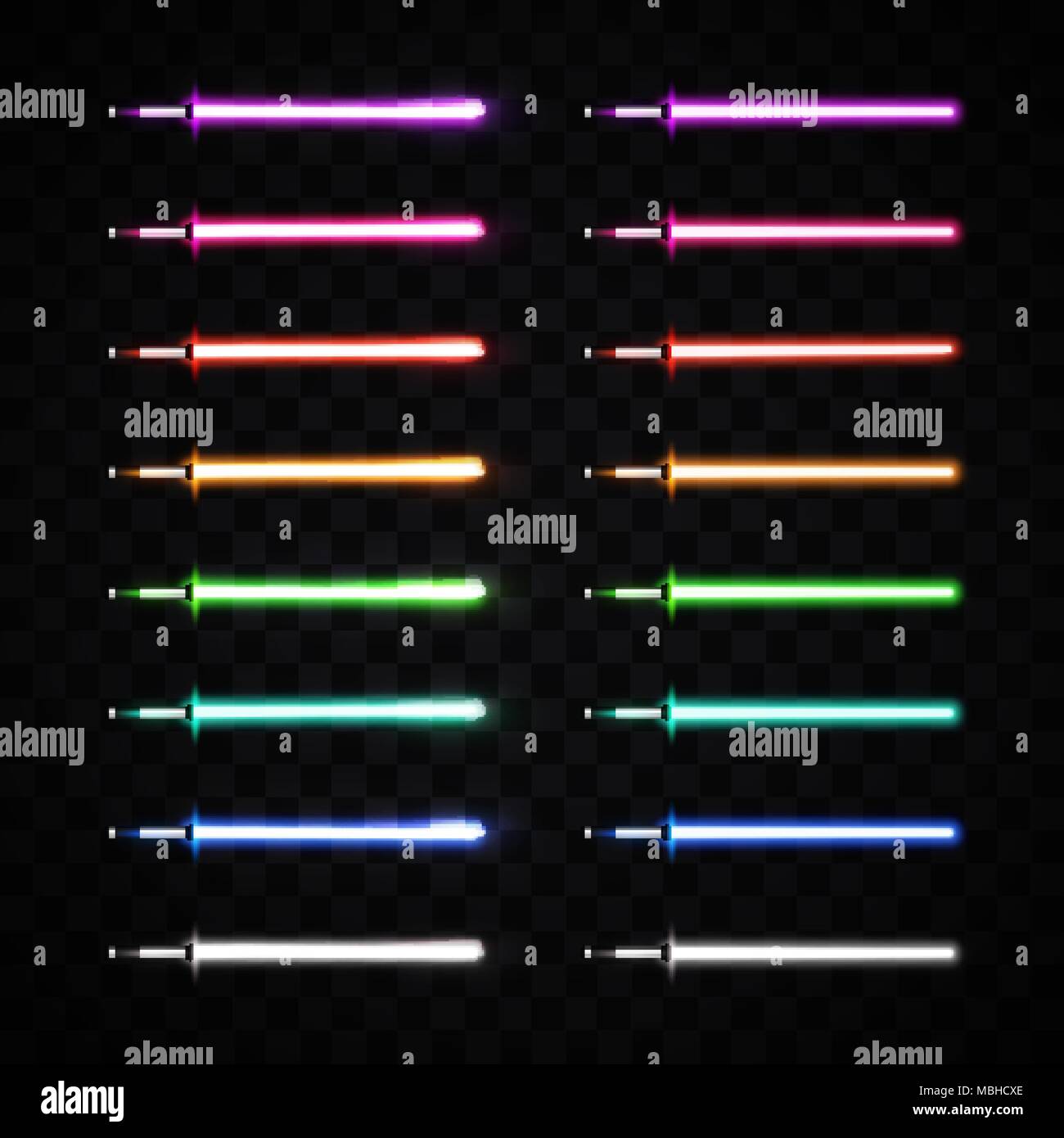 Neon light swords set. Colorful glowing sabers collection isolated on ...