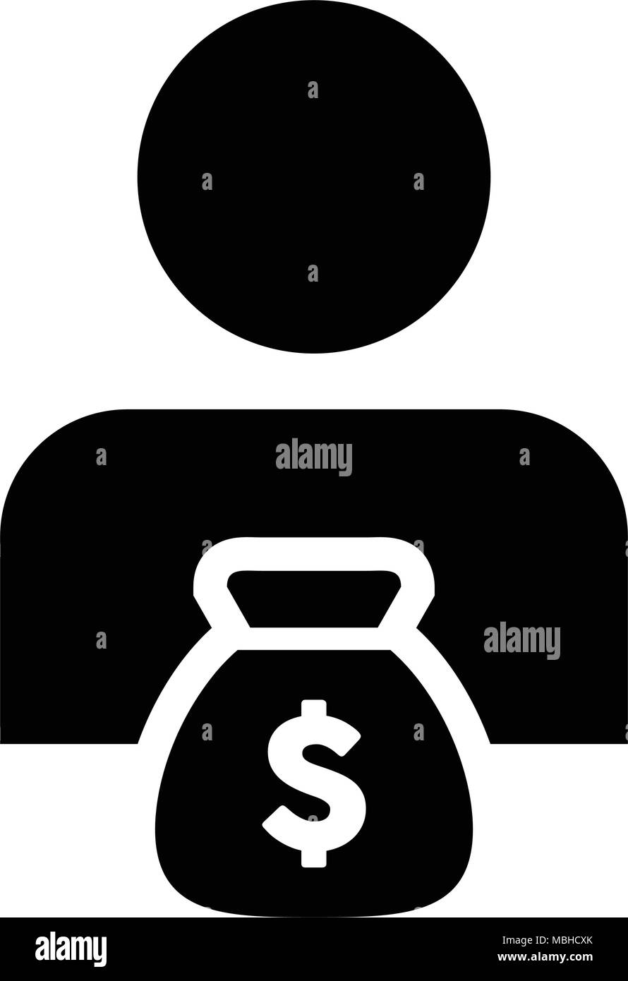 Person Icon Vector With Money Bag Dollar Male Symbol for Banking and ...
