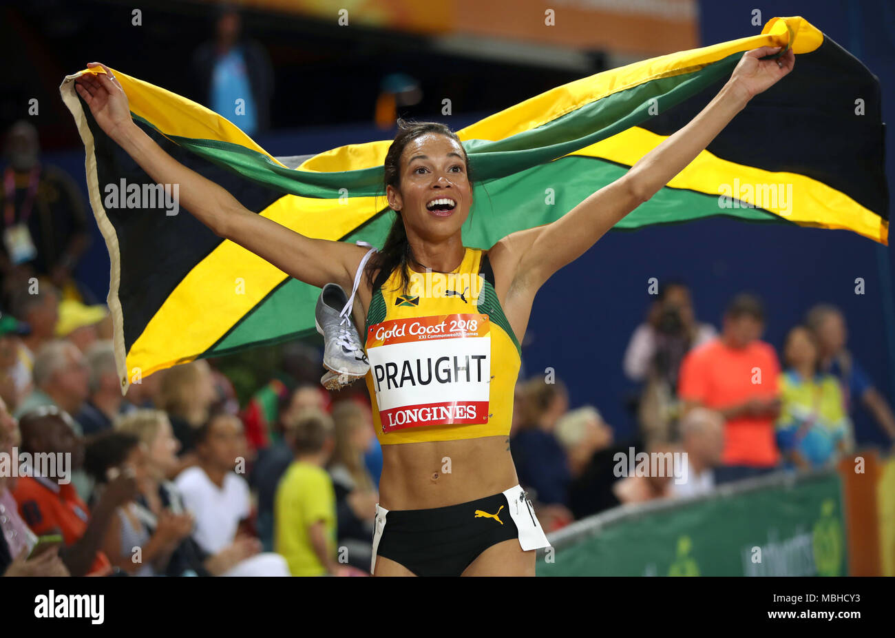 Jamaica's Aisha Praught celebrates winning the Women's 3000m ...
