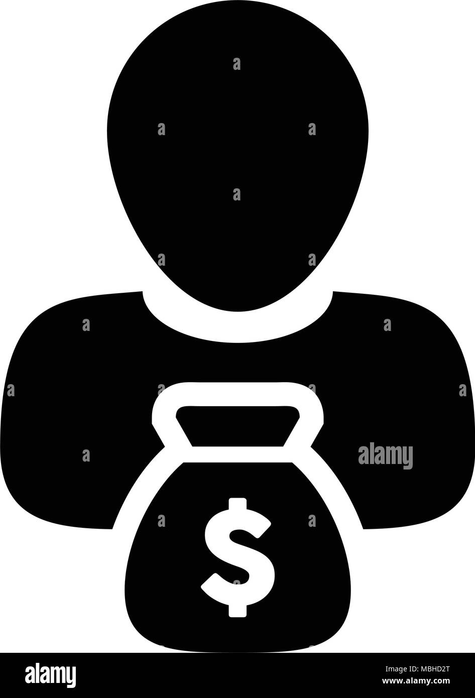 Person Icon Vector With Money Bag Dollar Male Symbol for Banking and ...