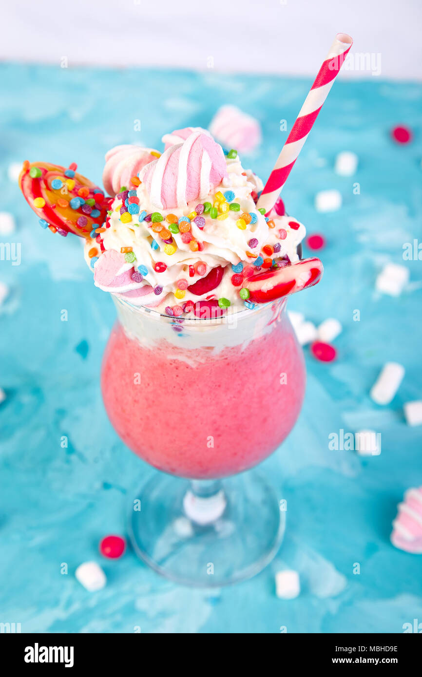 Pink Extreme milkshake with berry, rasberry, strawberry, candy ...