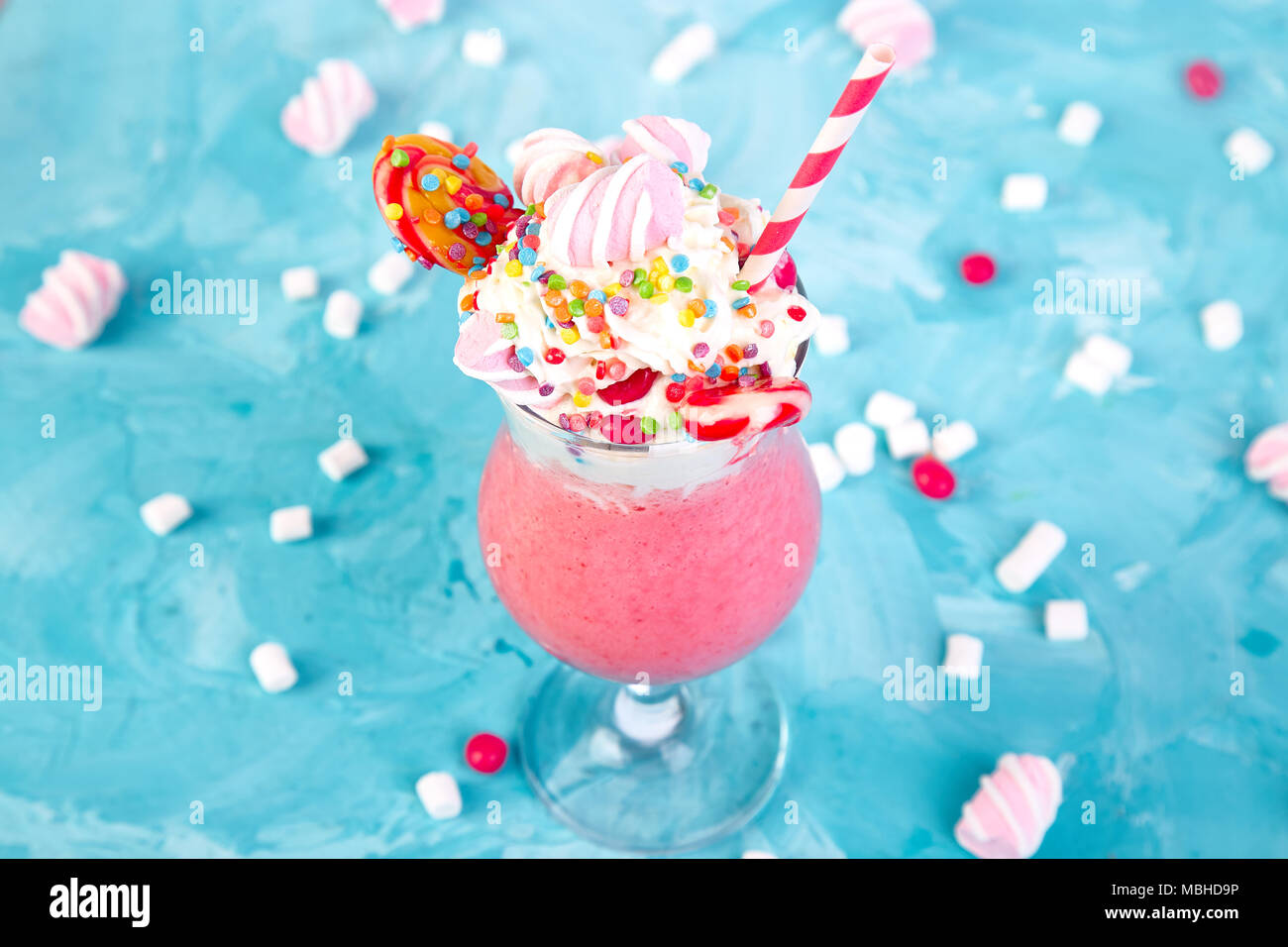 Pink Extreme milkshake with berry, rasberry, strawberry, candy ...