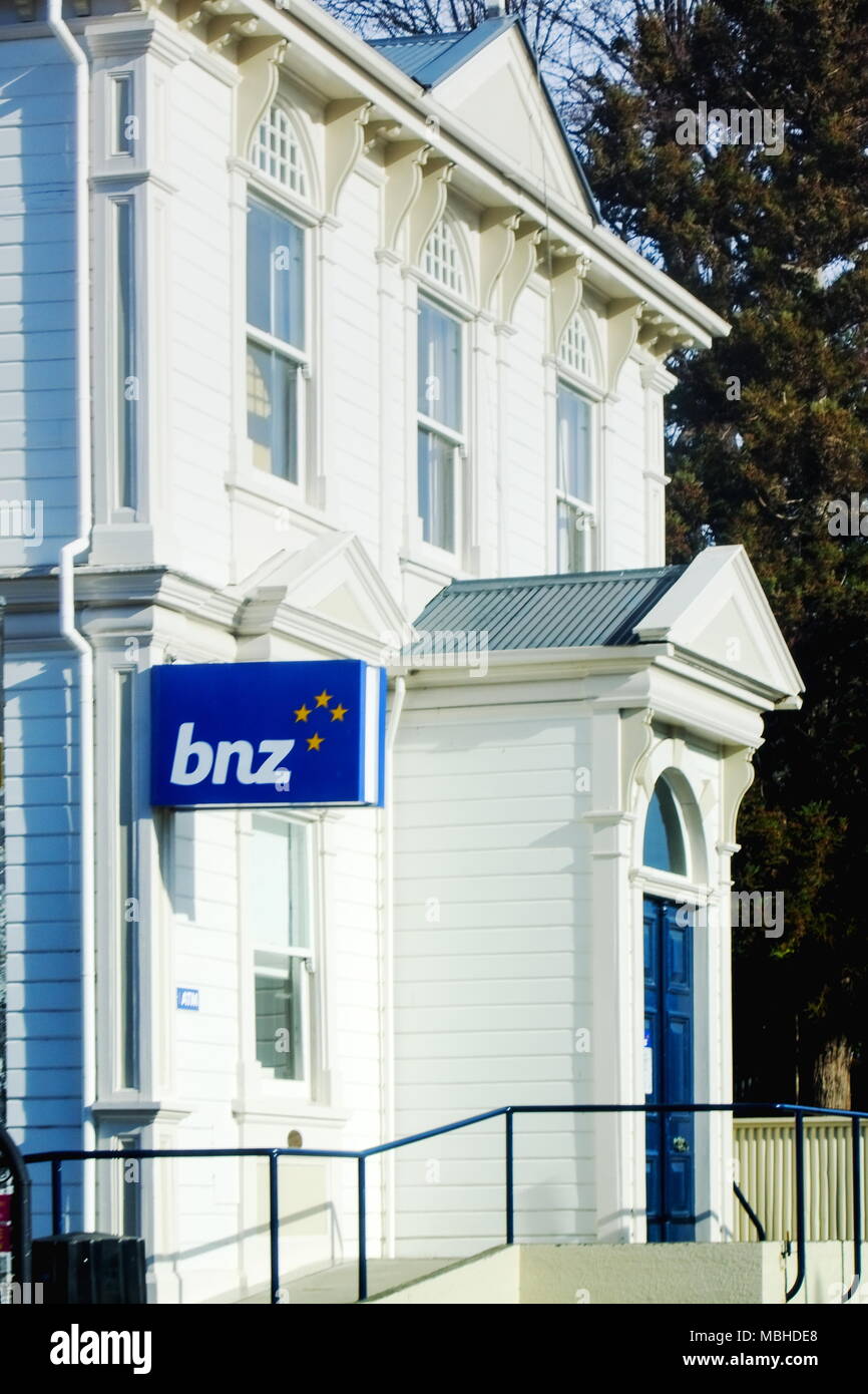 Akaroa, New Zealand - 27 August 2016: Bank of New Zealand building ...