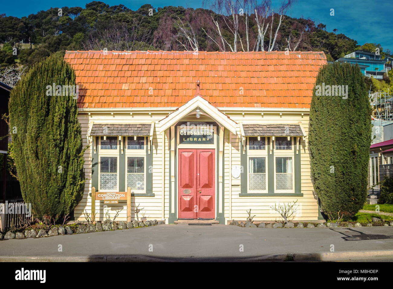The picturesque Coronation Library landmark building in Akaroa, New ...