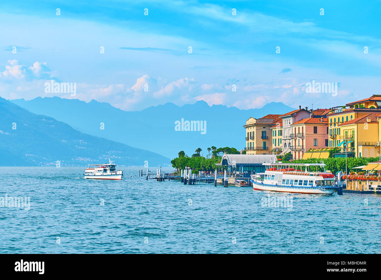 Beautiful sunny summer view of Bellagio town at lake Como in Italy with ...