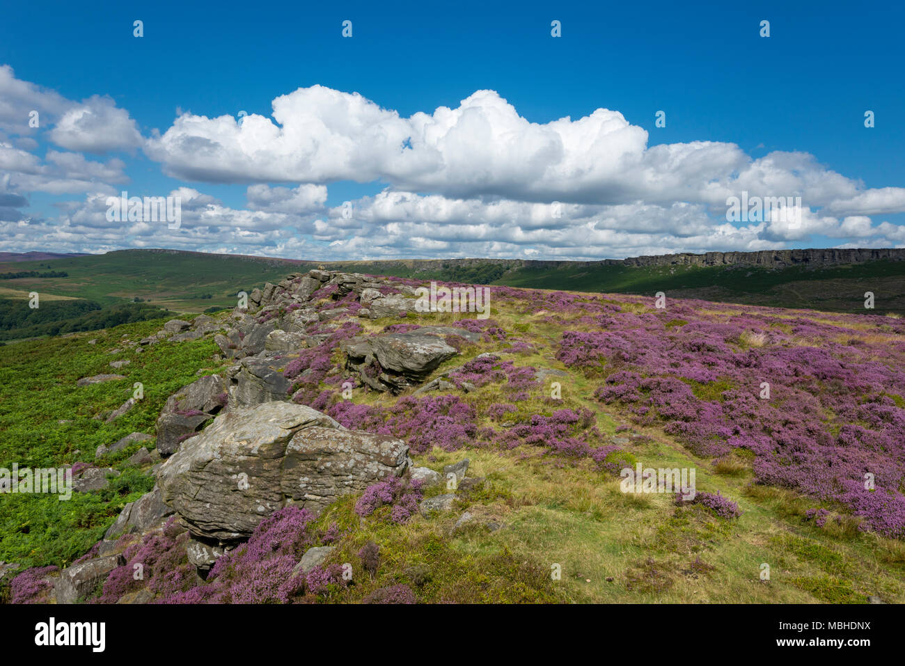 Summer day at Carhead rocks near Hathersage in the Peak District ...