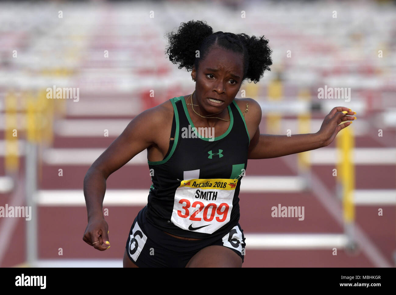 Arcadia, United States. 06th Apr, 2018. Kennedy Smith runs the anchor ...