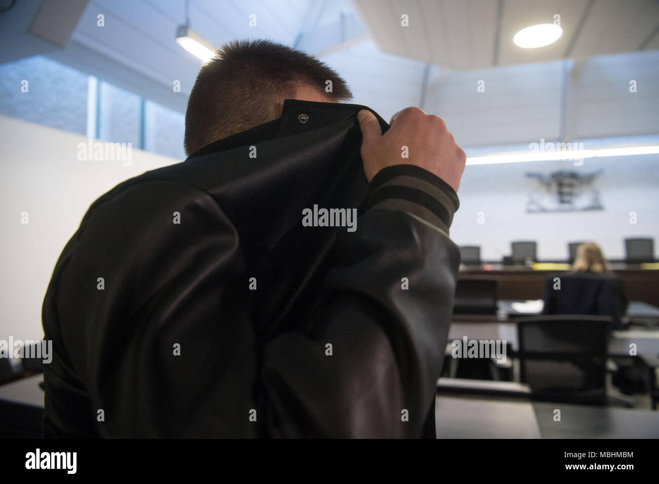 11 April 2018, Germany, Stuttgart: The defendant in the so-called ...