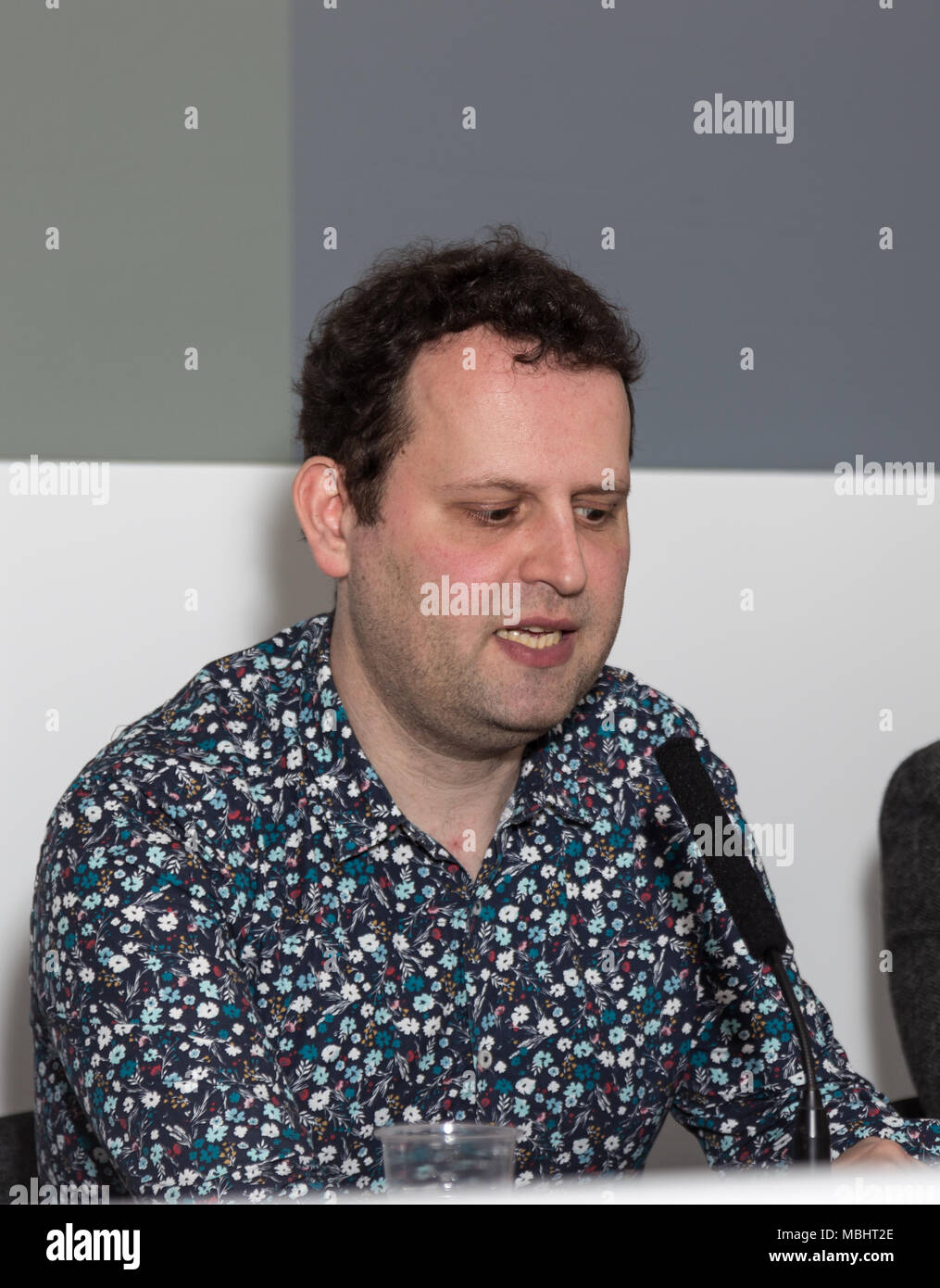 London, UK, April 11, 2018: Author Adam Kay on a meeting at the 2018 ...