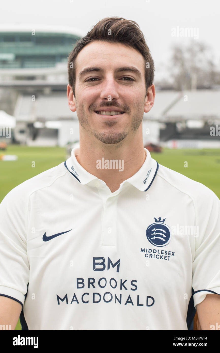 London, UK. 11th Apr, 2018. Toby Roland-Jones of Middlesex County ...