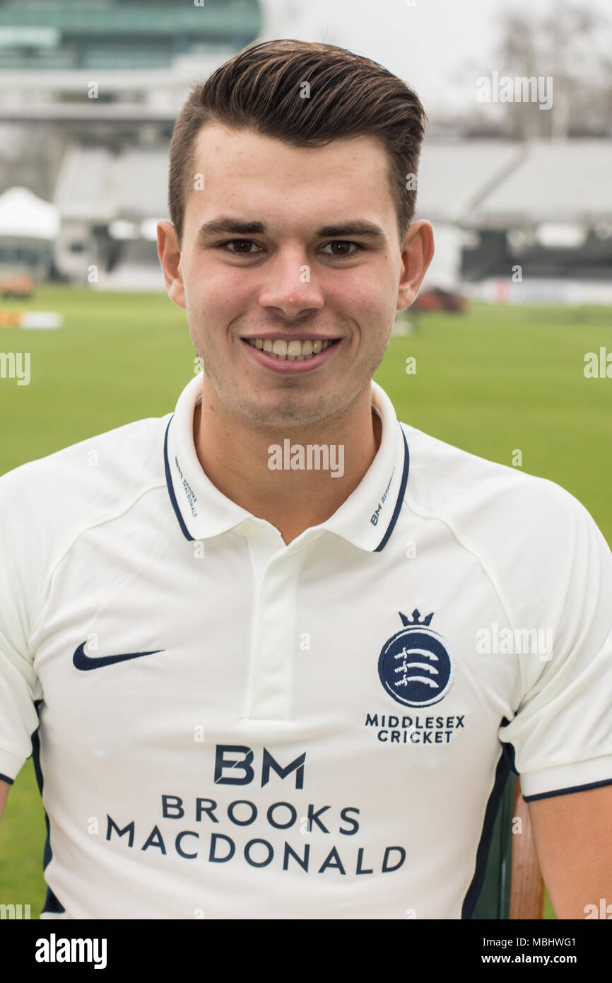 London, UK. 11th Apr, 2018. Max Holden of Middlesex County Cricket Club ...