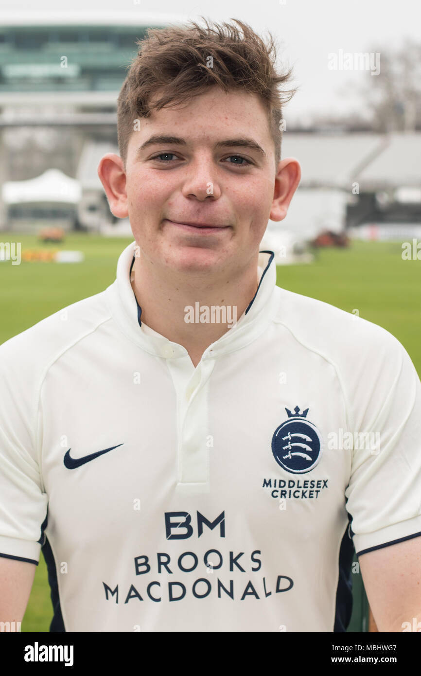 London, UK. 11th Apr, 2018. Ethan Bamber of Middlesex County Cricket ...
