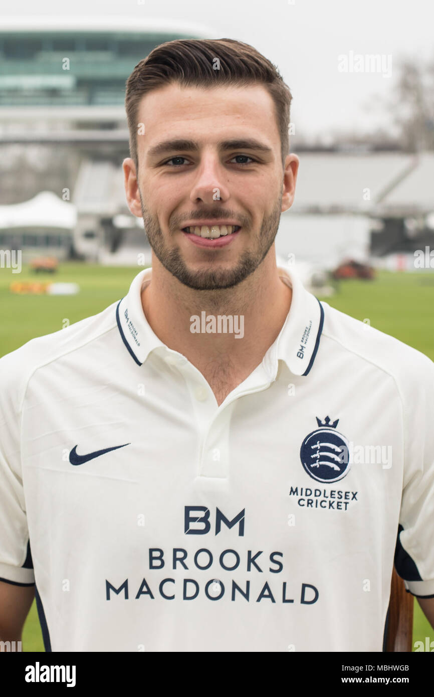 London, UK. 11th Apr, 2018. Tom Barber of Middlesex County Cricket Club ...