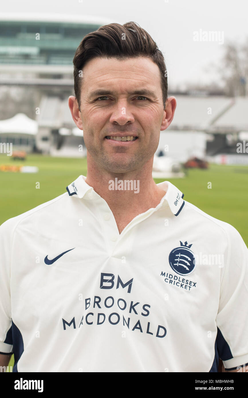 London, UK. 11th Apr, 2018. James Franklin of Middlesex County Cricket ...