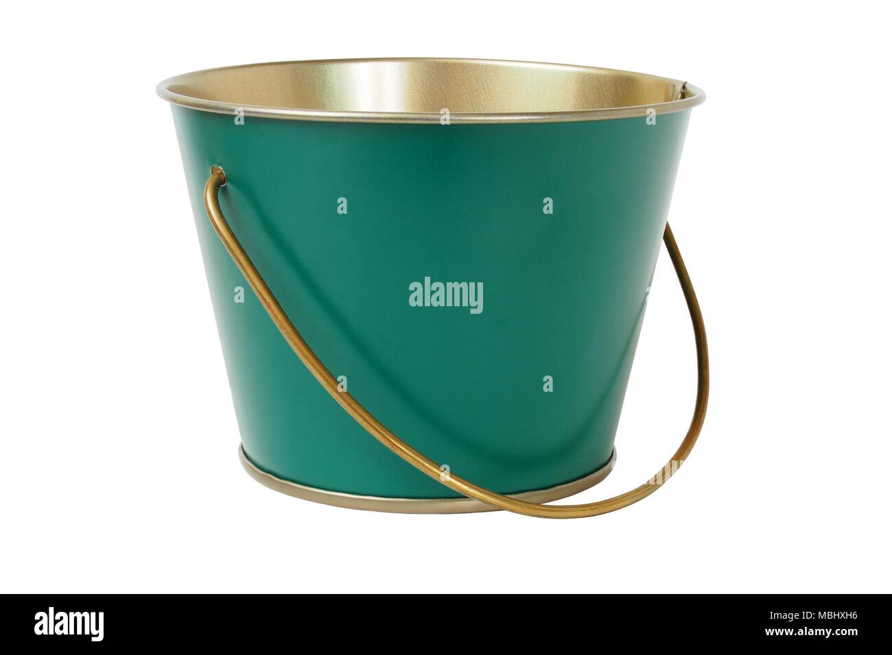Green metal bucket isolated on white background Stock Photo - Alamy