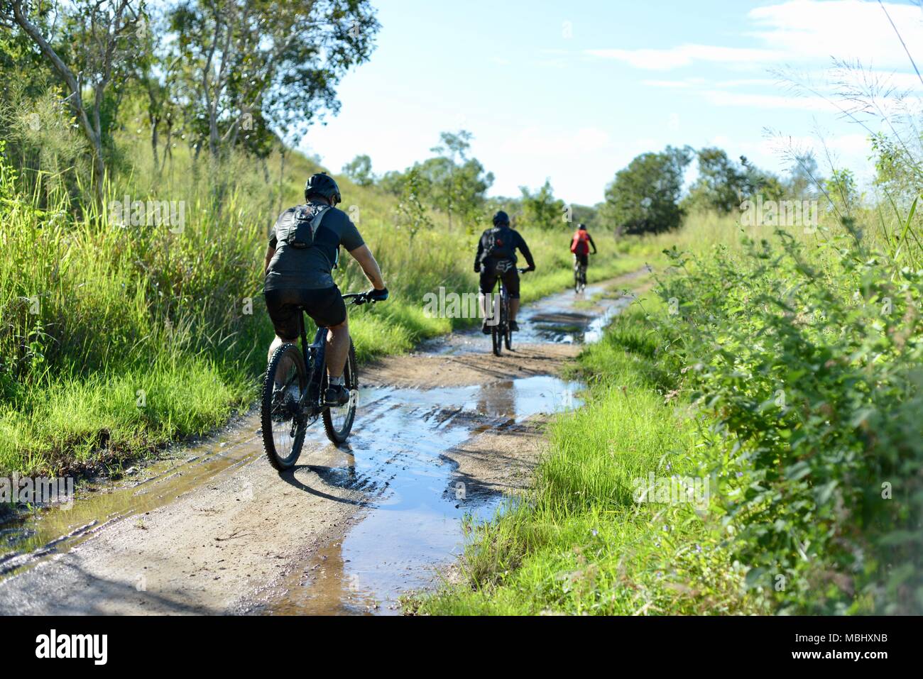 Groups of people mountain biking on the lagoon trail, Townsville Town ...